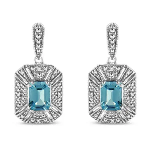 HAUS OF BRILLIANCE Silver Blue Topaz And Diamond Dangle Earrings - White