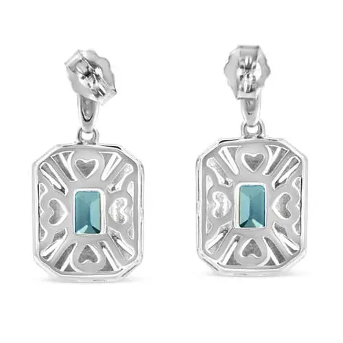 HAUS OF BRILLIANCE Silver Blue Topaz And Diamond Dangle Earrings