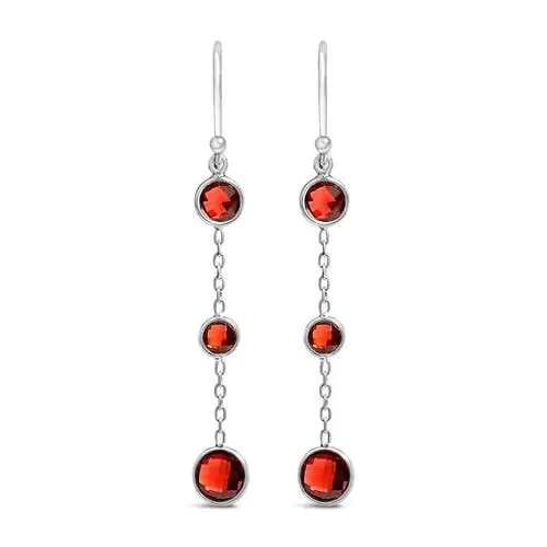 HAUS OF BRILLIANCE 925 Sterling Silver Garnet Dangle Earrings - White