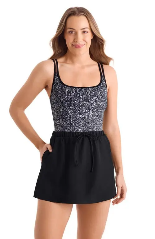 SHAPESOLVER SPORT Skirted One-piece Swimsuit - Pixel Twilight