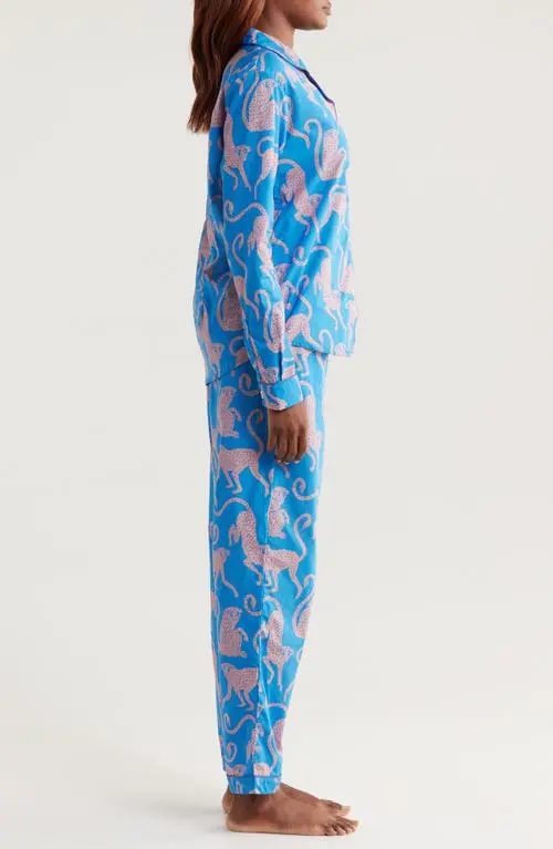 Desmond & Dempsey Long Sleeve Cotton Pajamas - Blue/pink