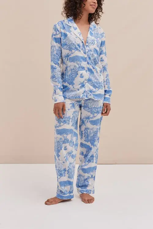 Desmond & Dempsey Long Pajama Set - Loxodonta Blue