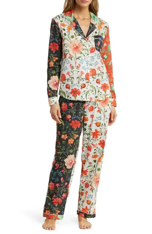 Desmond & Dempsey Long Sleeve Cotton Pajamas - Persephone Black/multi