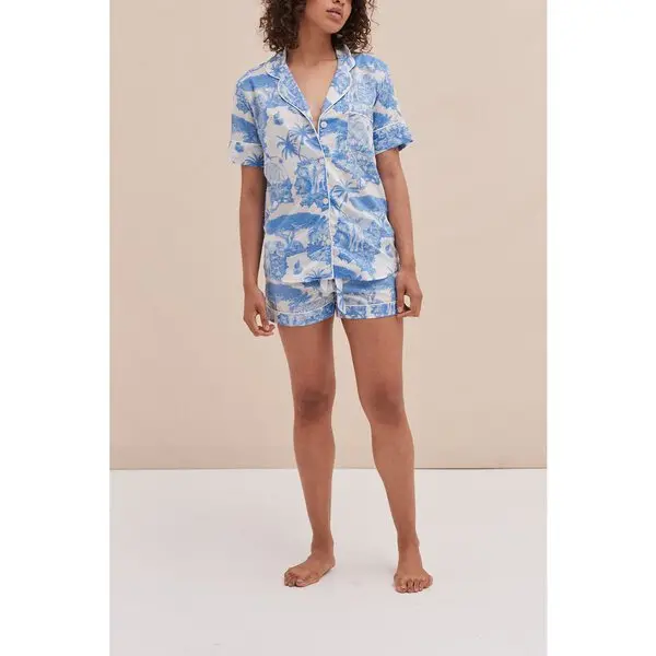 Desmond & Dempsey Short Sleeve Pajama Set - Loxodonta Blue