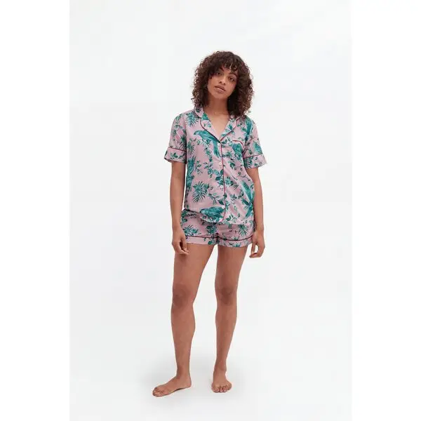 Desmond & Dempsey Short Sleeve Pajama Set - Pink/green
