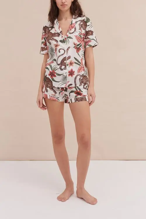 Desmond & Dempsey Print Cotton Short Pajamas - Cream