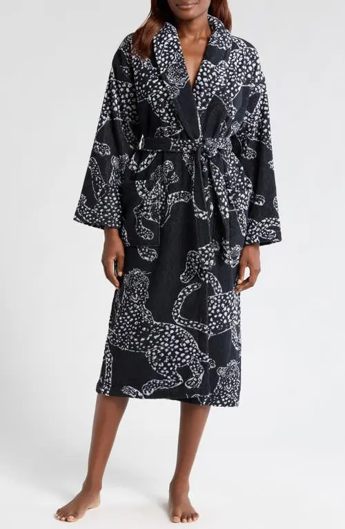 Desmond & Dempsey Print Terry Cloth Robe - Navy