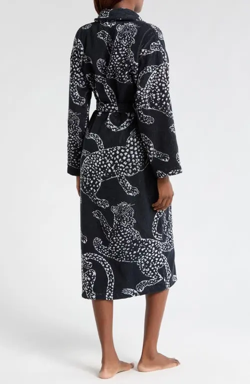 Desmond & Dempsey Print Terry Cloth Robe - Navy