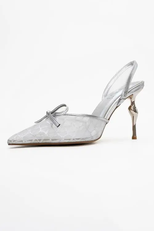 PROLOGUE SHOES Peony Mesh Bow Pointed Toe Pump