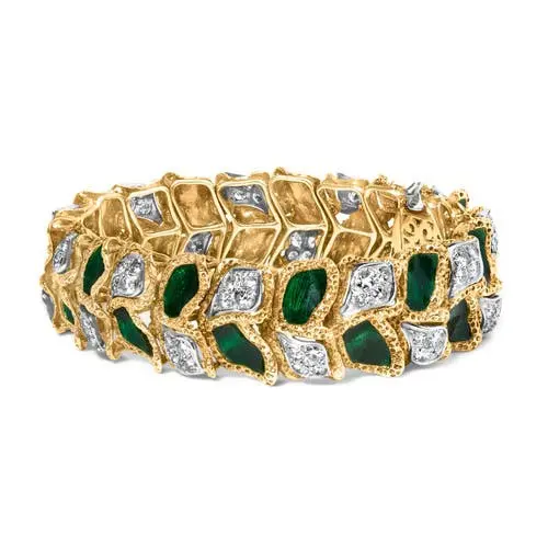HAUS OF BRILLIANCE 18k Gold 3 1/4 Ctw Diamond & Enamel Bracelet - Yellow