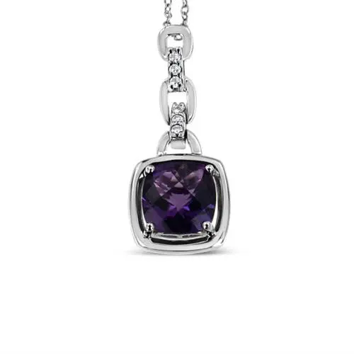 HAUS OF BRILLIANCE Silver Amethyst And Diamond Pendant Necklace - White