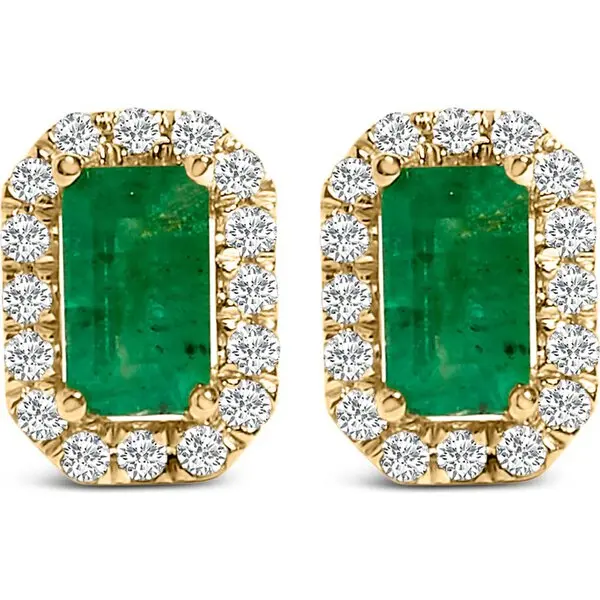 HAUS OF BRILLIANCE 14k Gold Emerald And Diamond Halo Stud Earrings - Yellow