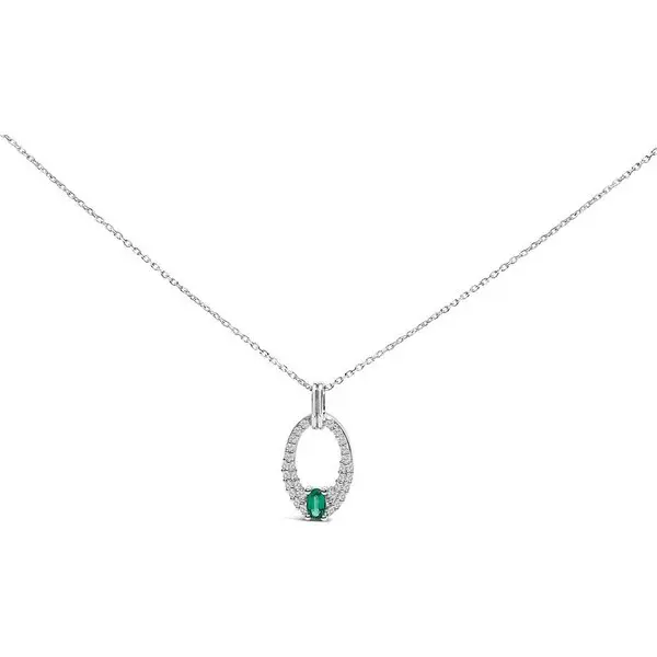 HAUS OF BRILLIANCE Necklace Rhodium-plated Silver Green Emerald And Sapphire Pendant - White