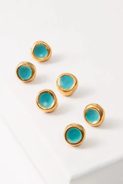 NOONDAY COLLECTION Sculpted Porcelain Stud Earrings - Turquoise