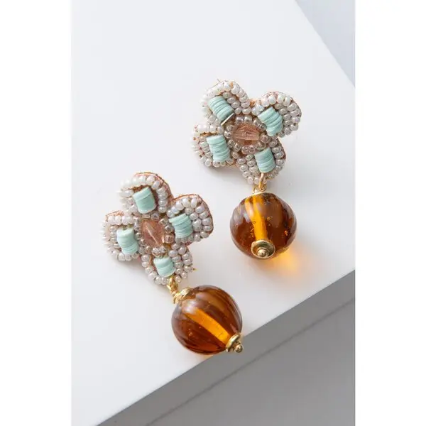 NOONDAY COLLECTION Vintage Floral Drop Earrings - Amber