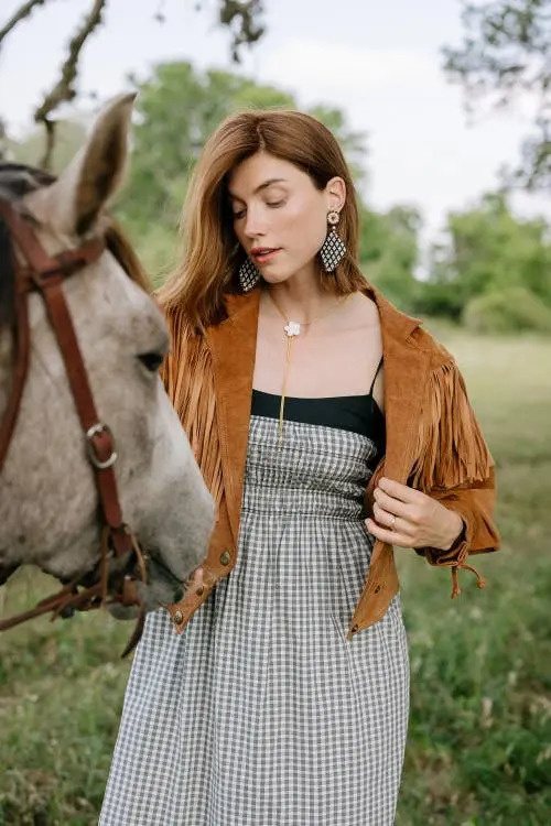 NOONDAY COLLECTION Beaded Gingham Statement Earrings