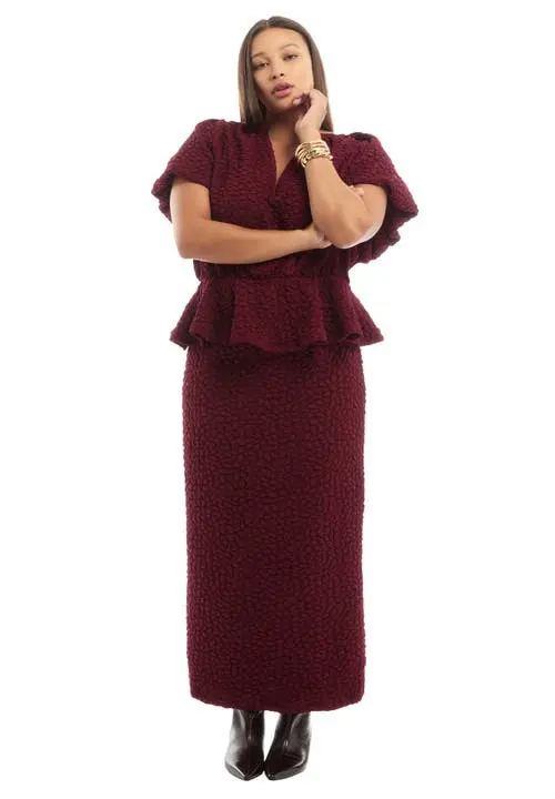 JUNE + VIE Textured Knit Midi Skirt - Pickled Beet