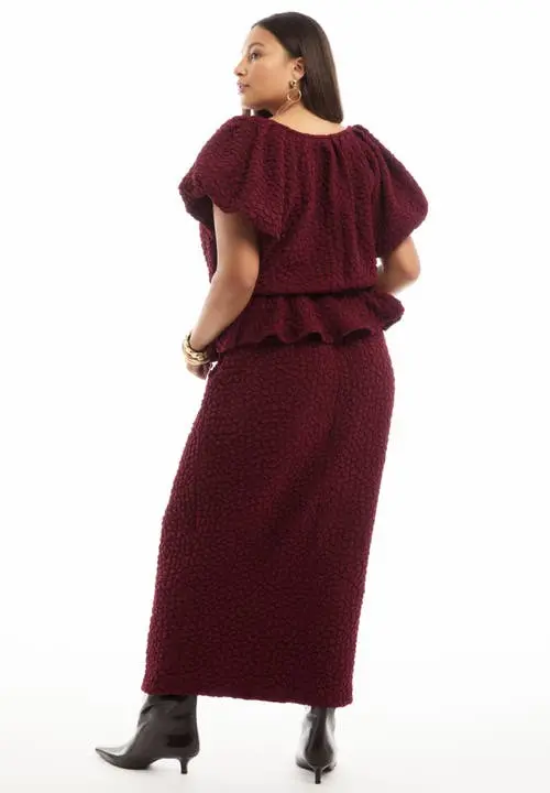 JUNE + VIE Textured Knit Midi Skirt - Pickled Beet