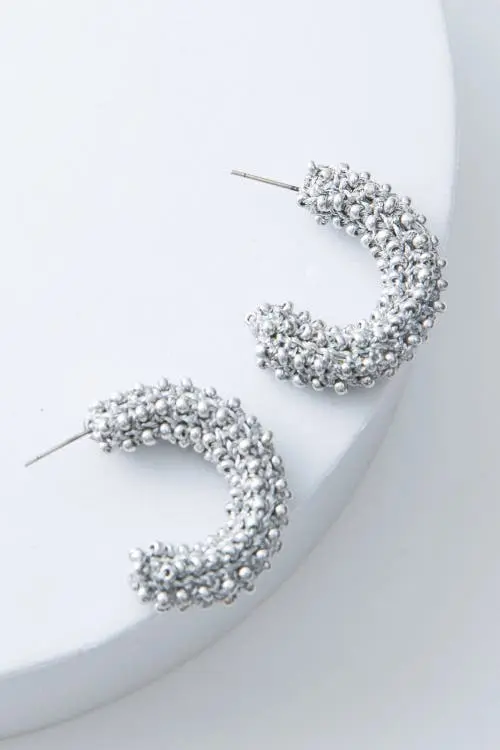 NOONDAY COLLECTION Chrome Crochet Hoop Earrings - Silver