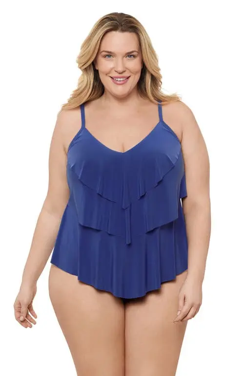 AQUA GREEN Triple Tier Adjustable Tankini Swimsuit Top - Cerulean