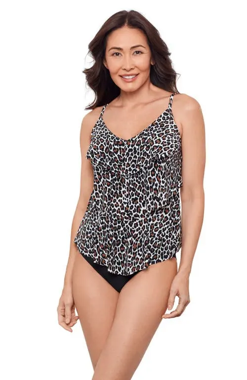 AQUA GREEN Triple Tier Adjustable Tankini Swimsuit Top - Desert Leopard