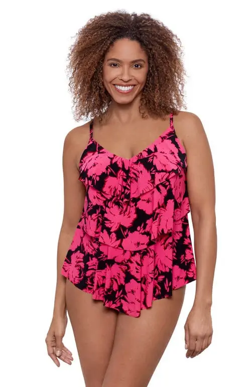 AQUA GREEN Triple Tier Adjustable Tankini Swimsuit Top - Fleurette