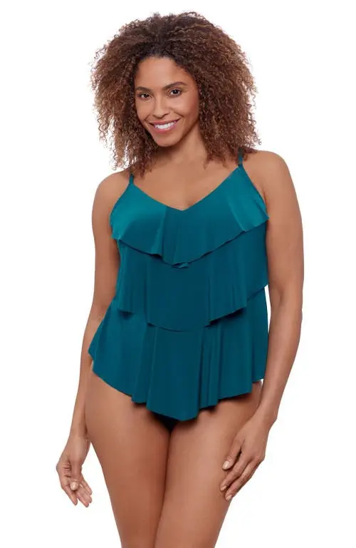 AQUA GREEN Triple Ruffle Tier Adjustable Tankini Swimsuit Top - Lagoon