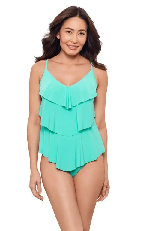AQUA GREEN Triple Tier Adjustable Tankini Swimsuit Top - Midori