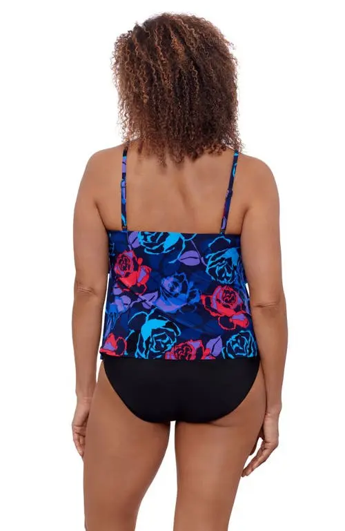 AQUA GREEN Triple Tier Adjustable Tankini Swimsuit Top - Rose Grows