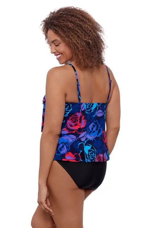 AQUA GREEN Triple Tier Adjustable Tankini Swimsuit Top - Rose Grows