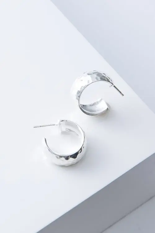 NOONDAY COLLECTION Wide Hammered Hoop Earrings - Silver