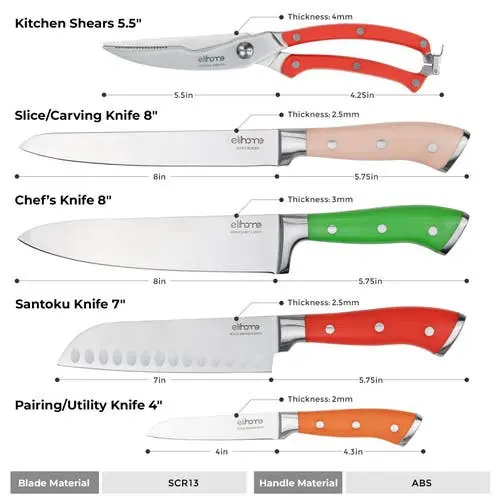 ELIHOME 5 Piece Professional Kitchen Knife Set