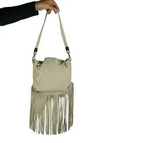 Carlos Falchi Suede Fringe Butterfly Bag - Sand