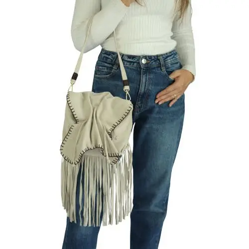 Carlos Falchi Suede Fringe Butterfly Bag - Sand