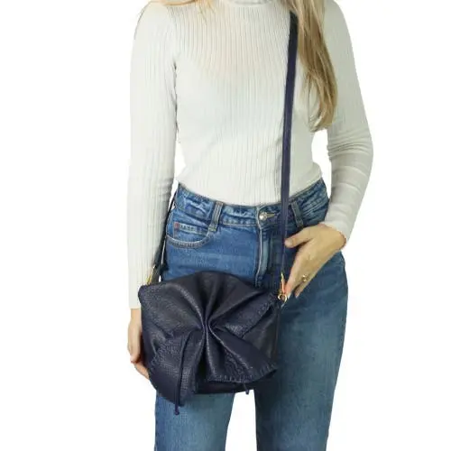 Carlos Falchi Medium Butterfly Lambskin Bag - Navy