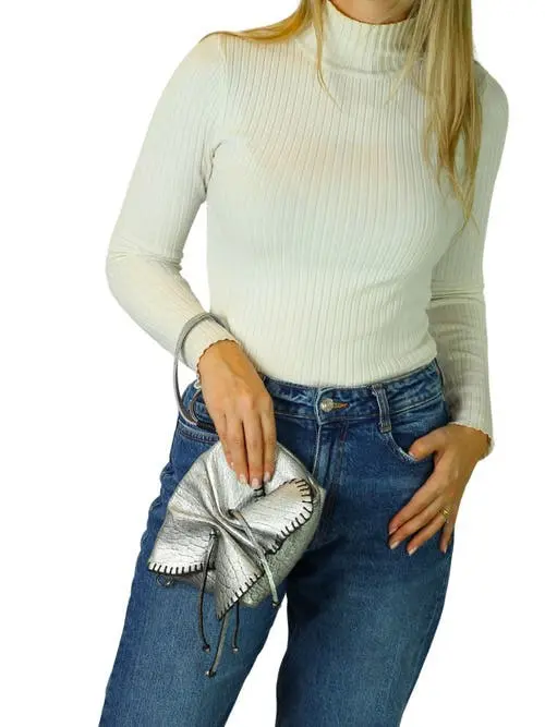 Carlos Falchi Mini Butterfly Lambskin Bag - Liquid Silver