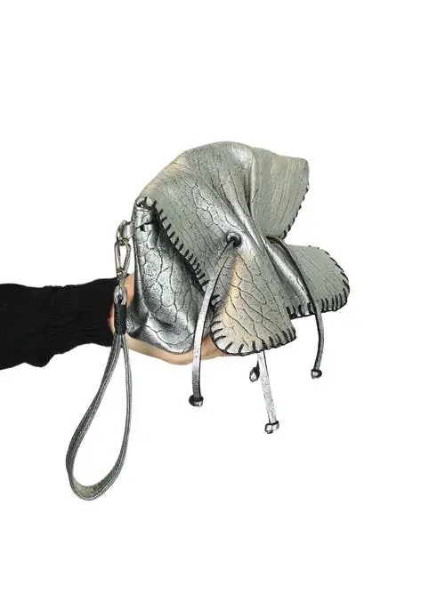 Carlos Falchi Mini Butterfly Lambskin Bag - Liquid Silver