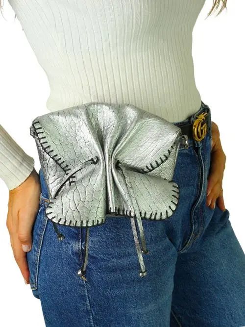 Carlos Falchi Mini Butterfly Lambskin Bag - Liquid Silver