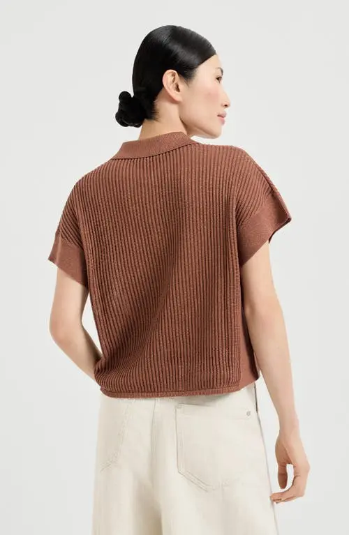 Brunello Cucinelli Ribbed Knit Polo Shirt - Red