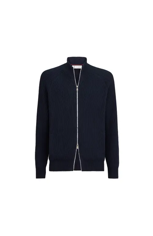 Brunello Cucinelli Malfilé Cotton Zip-up Cardigan - Blue