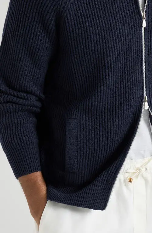 Brunello Cucinelli Malfilé Cotton Zip-up Cardigan - Blue
