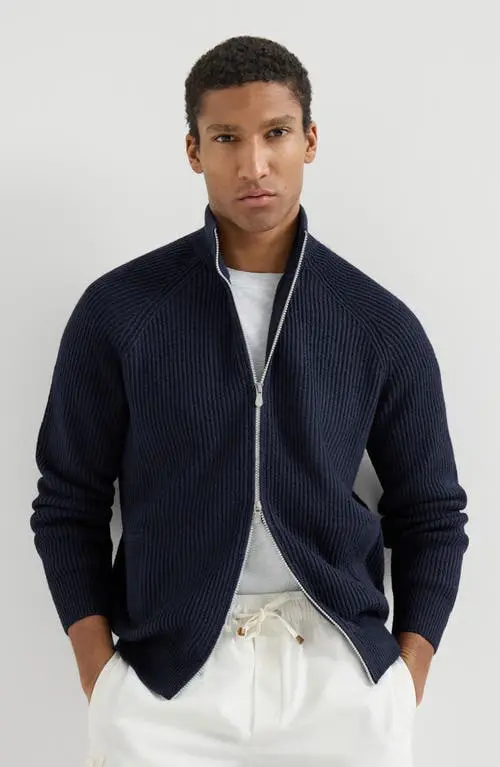 Brunello Cucinelli Malfilé Cotton Zip-up Cardigan - Blue