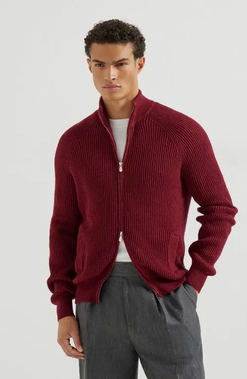 Brunello Cucinelli Malfilé Cotton Zip-up Cardigan - Cherry