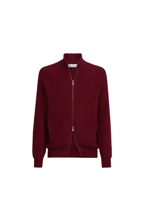 Brunello Cucinelli Malfilé Cotton Zip-up Cardigan - Cherry