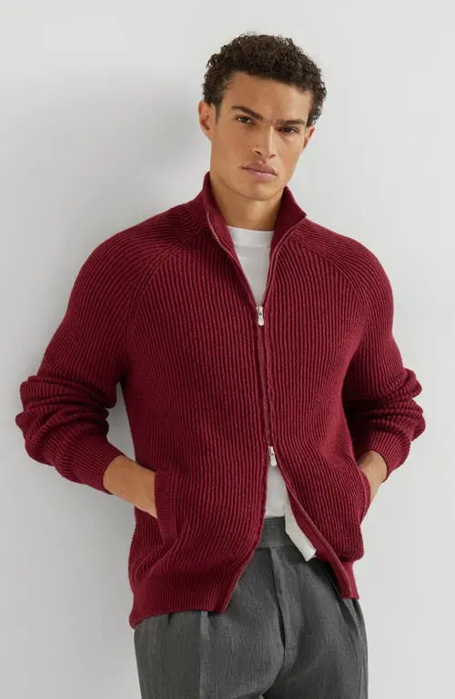 Brunello Cucinelli Malfilé Cotton Zip-up Cardigan - Cherry