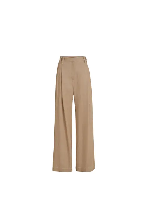 Brunello Cucinelli Wide Leg Cotton Twill Trousers - Desert