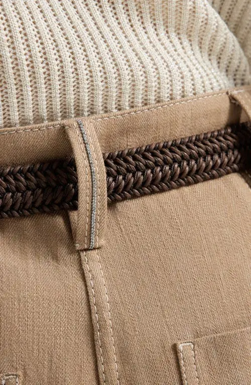 Brunello Cucinelli Wide Leg Cotton Twill Trousers - Desert