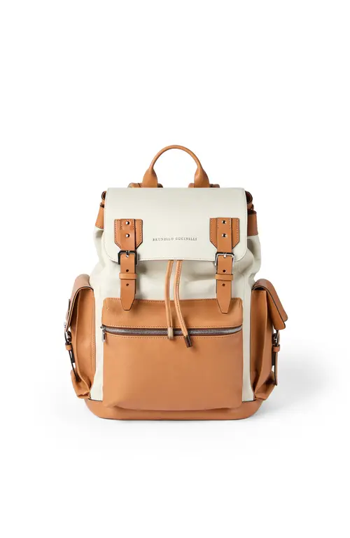 Brunello Cucinelli Calfskin And Cowhide Backpack - Ivory