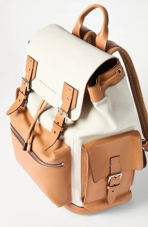Brunello Cucinelli Calfskin And Cowhide Backpack - Ivory