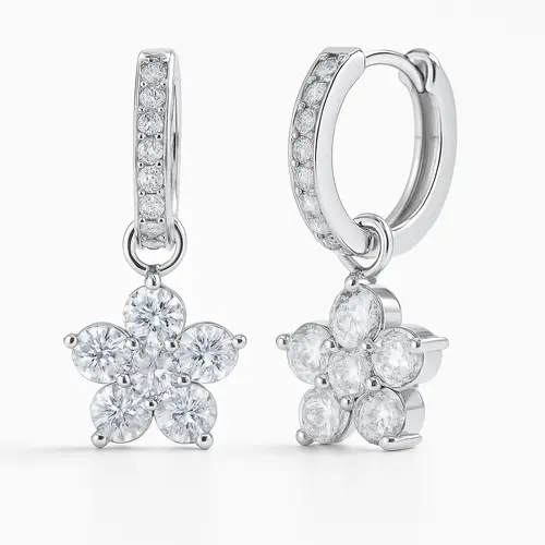 DONATELLO GIAN Floral Crystal Drop Earrings - Silver